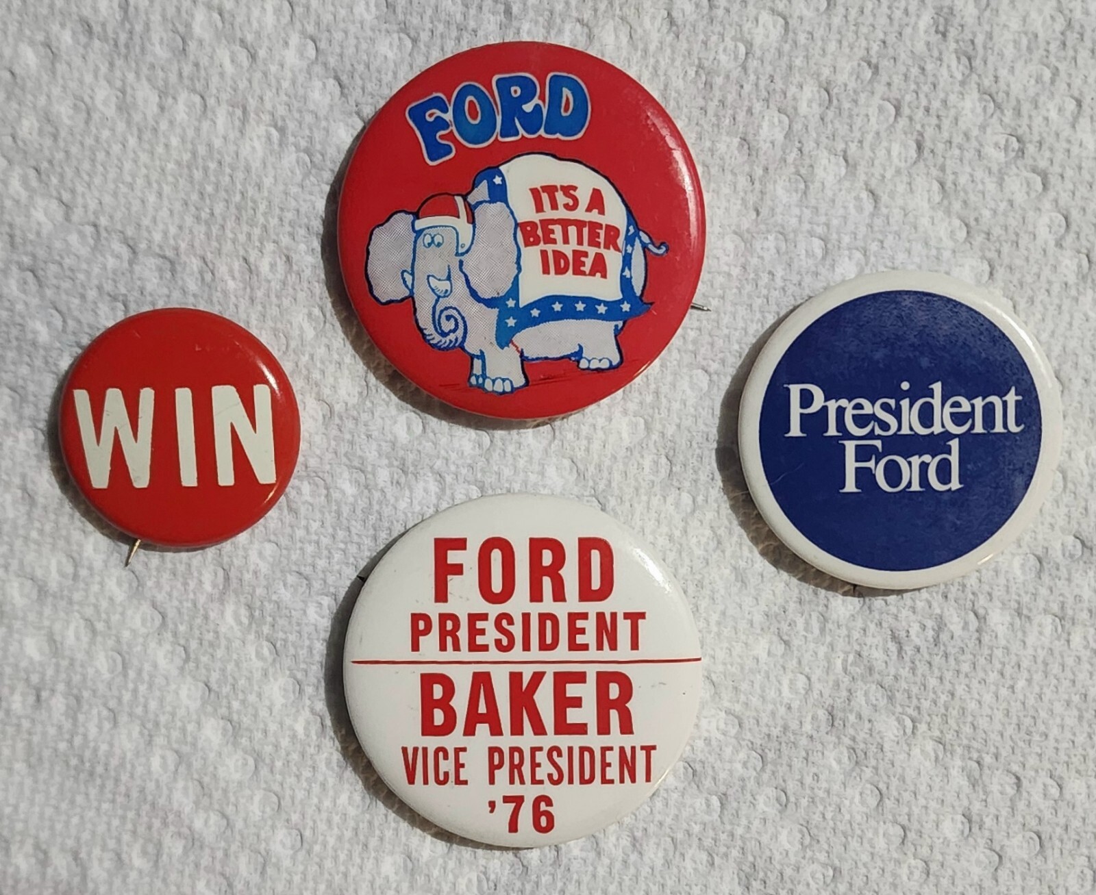 4 Gerald Ford Political Buttons It's A Better Idea, Baker, Win Whip ...