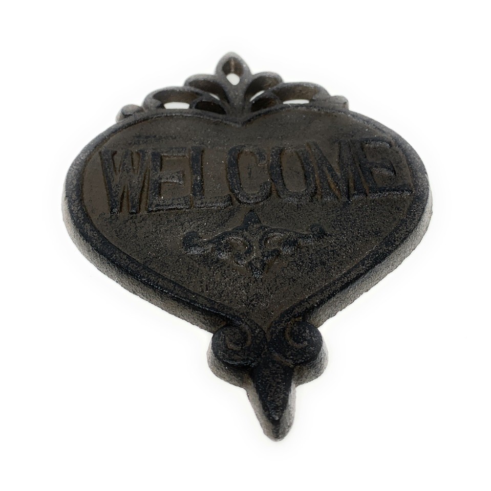 Vintage Cast Iron Heart Shape Welcome Sign | eBay