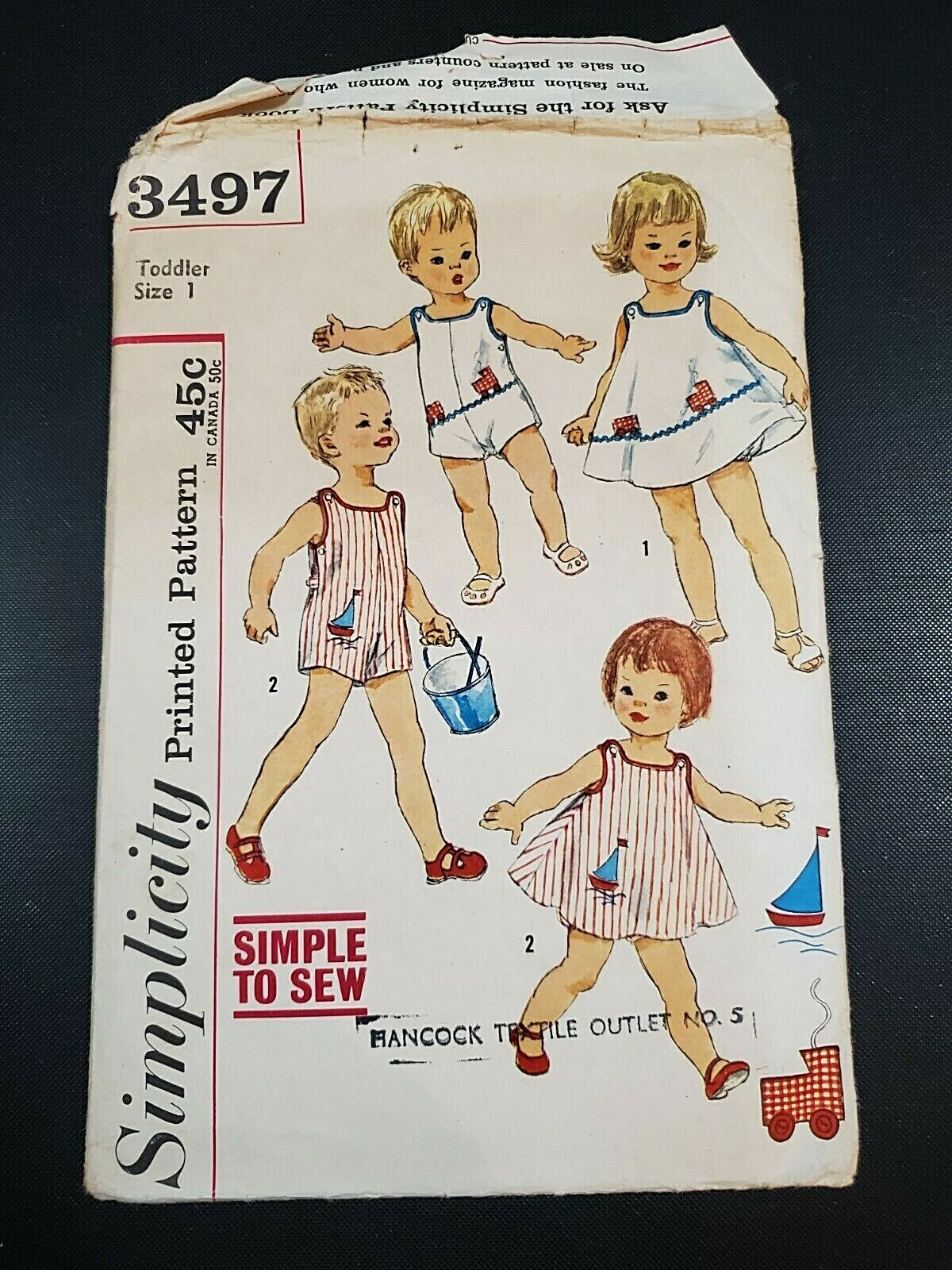 VINTAGE SIMPLICITY CHILDS BUTTON SUNSUIT DRESS PATTERN 3497 SIZE 1 FREE ...