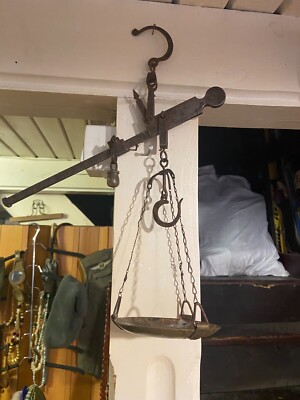 Vintage Brass and metal Hanging Balance Scale Beam with Bowl both are ...