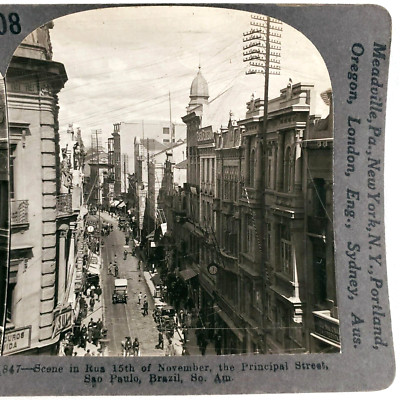 Sao Paulo Brazil Street Stereoview 1920s Signs Old Cars Shops Aerial ...