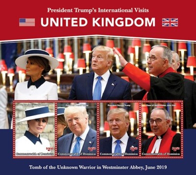 Dominica 2020 - Donald Trump Visits UK - Sheet of 4 Stamps - Scott ...