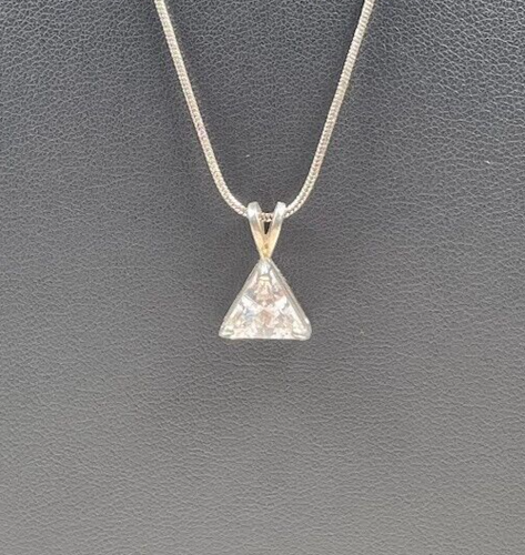 925 STERLING SILVER 11MM CZ TRILLION CUT NECKLACE 22" WEDDING ELEGANT ...
