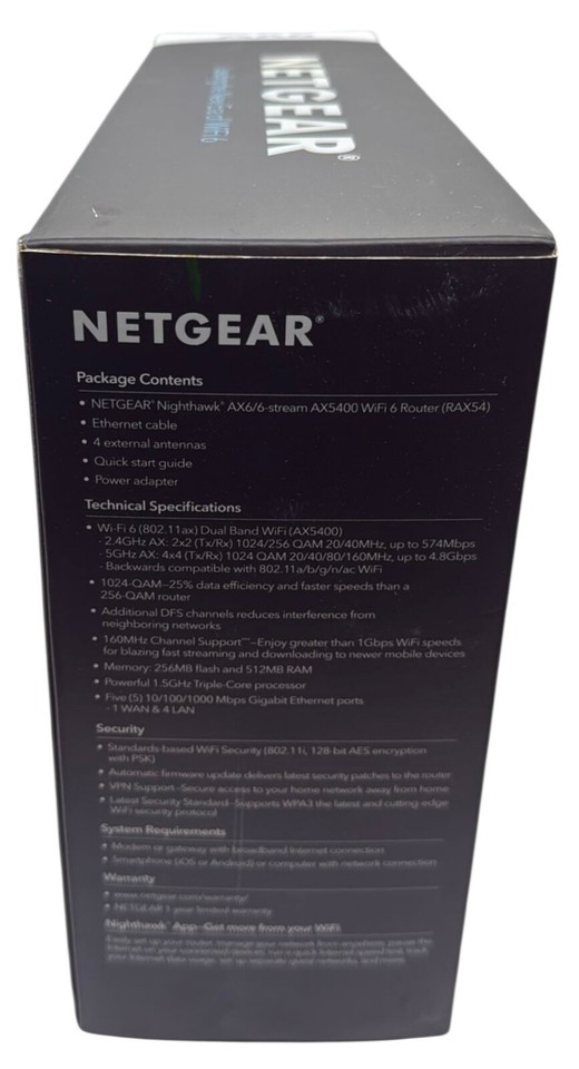 Netgear RAX54S-2ZNAS Nighthawk AX6 6-Stream AX5400 WiFi Router NEW Open ...