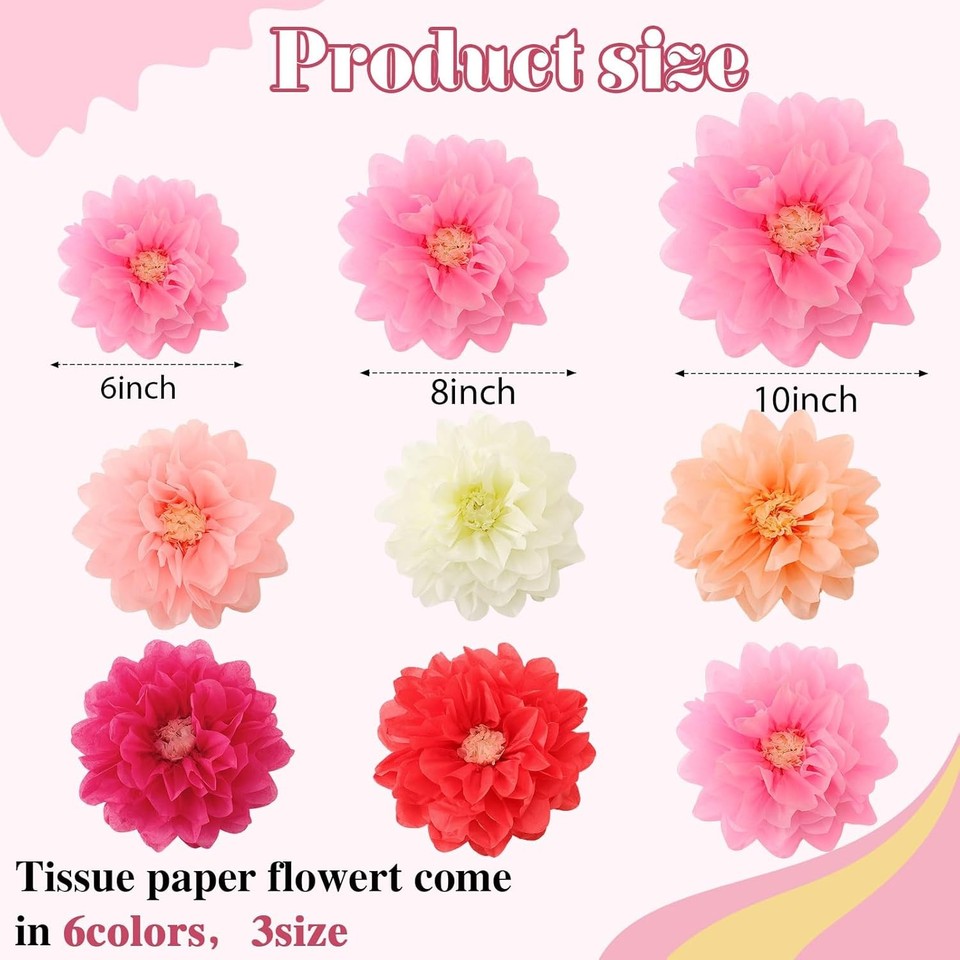 18 Pcs Mexican Paper Flowers Colorful Fiesta Tissue Paper Flowers Pom ...
