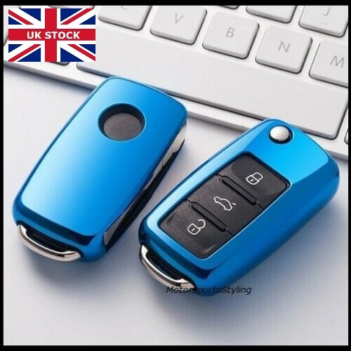 Chrome Blue VW Key Cover T5 T6 Caddy Amarok Touareg Phateon Up! Fob ...