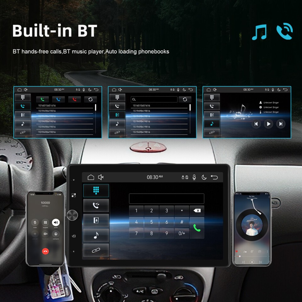 Single Din 10" Touch Screen Stereo Bluetooth Radio Car Apple/Android ...