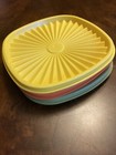 3 Vtg TUPPERWARE Harvest Color Square Lids Seals 841 Fits 6” Servalier ...