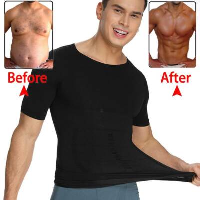 Men's Compression Shirt Slimming Body Shaper Vest Workout Abs Abdomen ...
