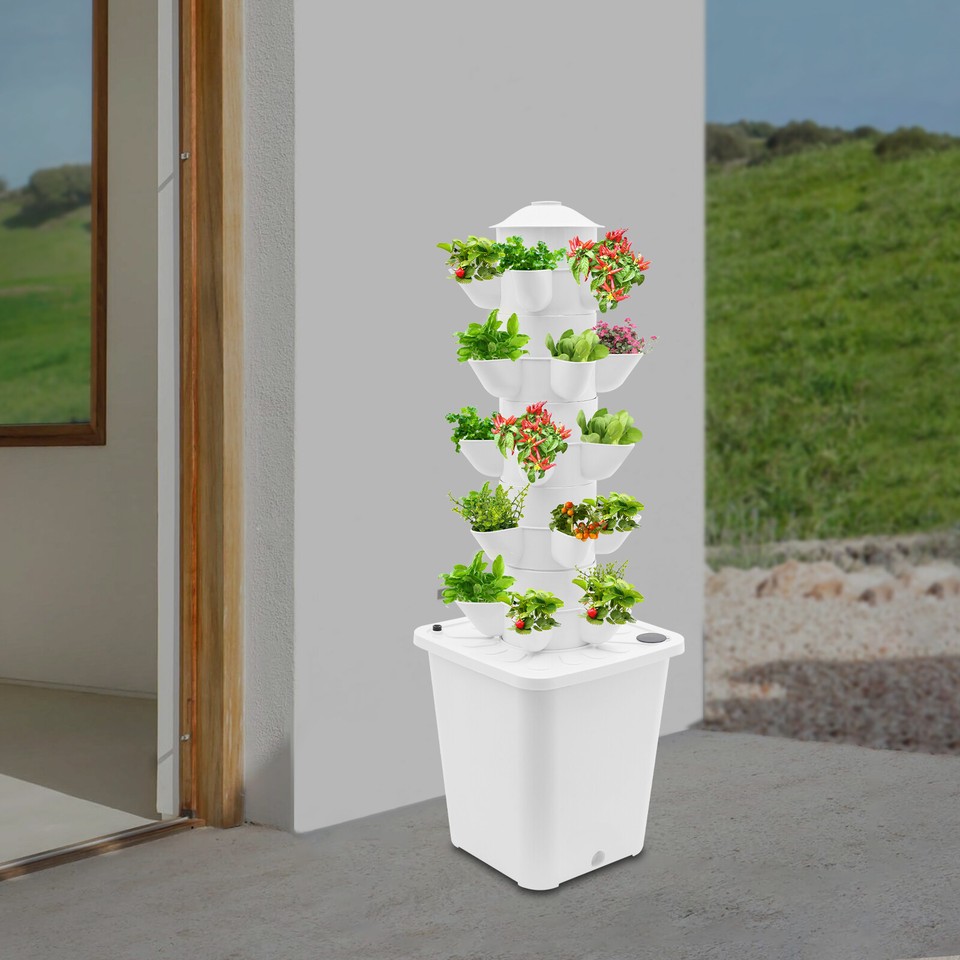 25-Plant Vertical Tower Garden System Hydroponic Growing Kit Gardening ...
