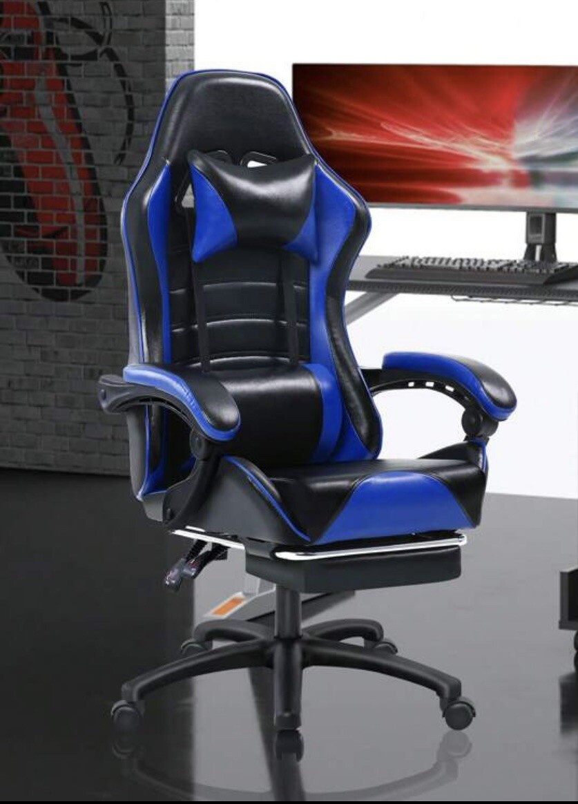 Gaming Chair Blue Computer Chair With Footrest And Lumbar Support ...