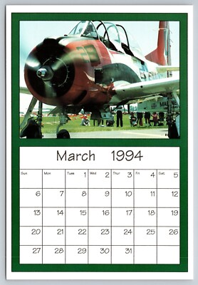 Postcard March 1994 Calendar Airplane T-28 Trainer 47R | eBay