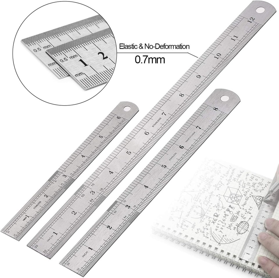 Stainless Steel Metal Ruler with Inch and Metric Machinist Ruler 3pcs ...
