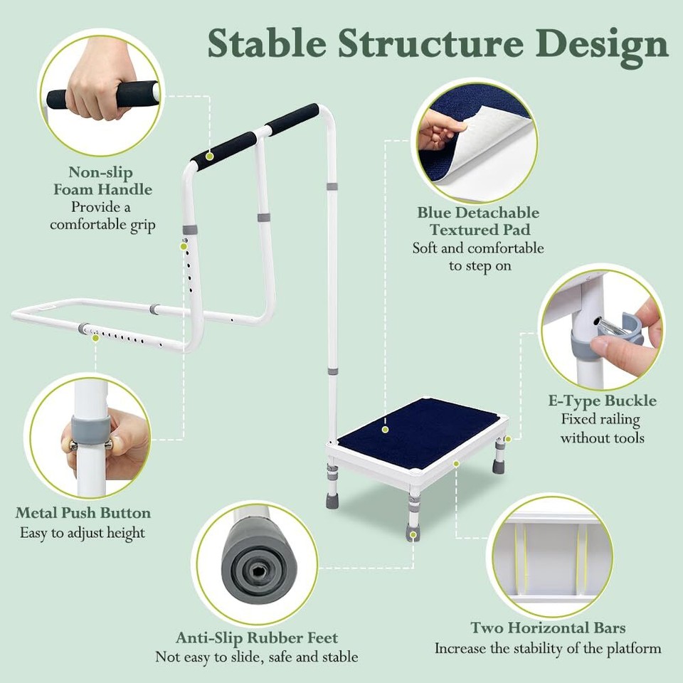 Bed Steps for High Beds for Adults Step Stool with Handle for Elderly 2 ...