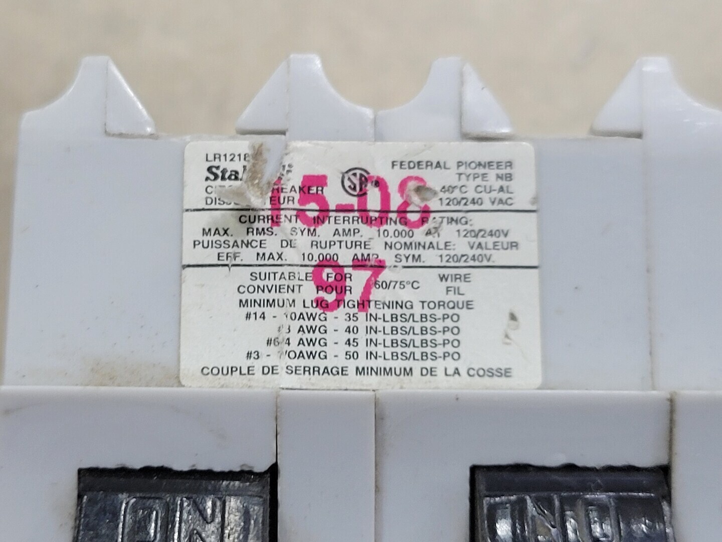 FEDERAL PIONEER Stab-Lok 50 Amp 2 Pole Circuit Breaker NB250 101784 for ...