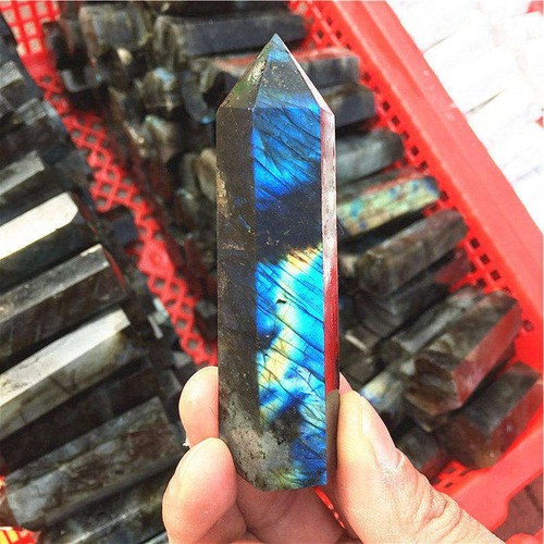 70-80mm Natural Labradorite Stone Quartz Crystal Point Wand Column ...