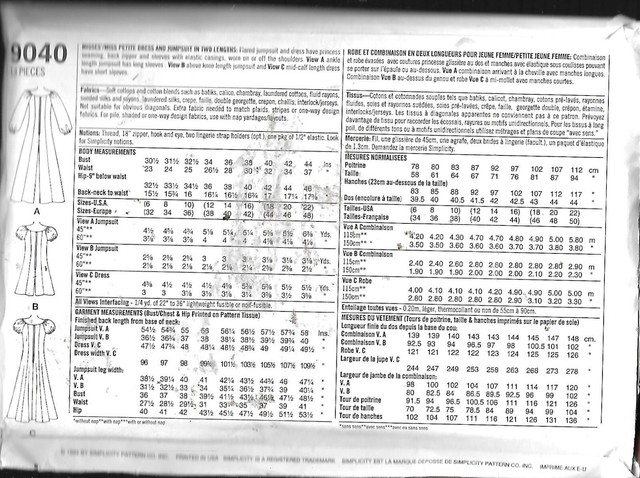 Vintage Simplicity #9040 Misses'Princess-Cut Dress & Jumpsuit - Size 12 ...