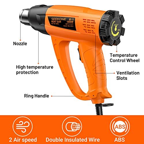 Heat Gun 1800w Heavy Duty Hot Air Gun Kit Variable Temp Control With ...