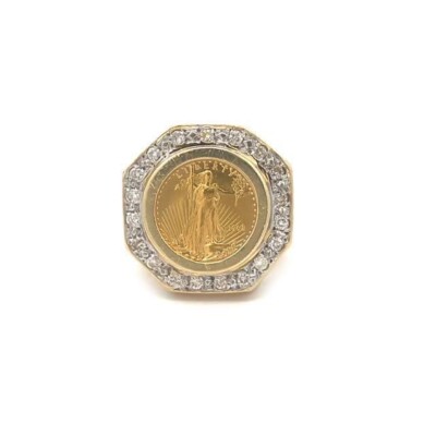 Estate Diamond 22k Liberty Coin 14k Gold Octagon Shape Ring | eBay
