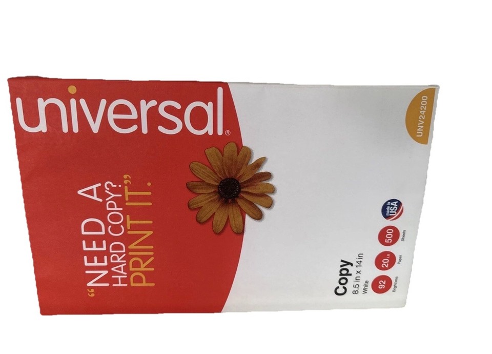 Universal Copy Paper 92 Bright 20 lb. 8.5 x 14 Legal Size White 1000 ...
