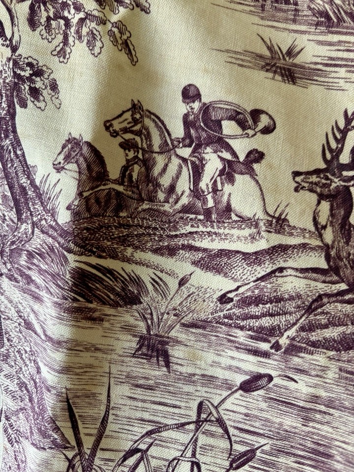 Superb Antique French Hunt Chase Equestrian Toile Cotton Fabric ...