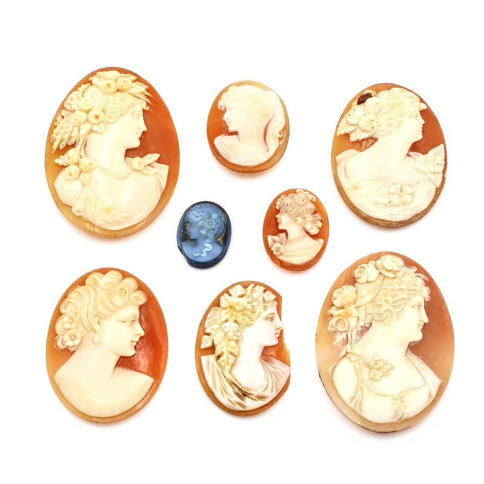 Victorian Portrait Landscape Hand-Carved Shell Cameos Brooch Lot of 26 ...