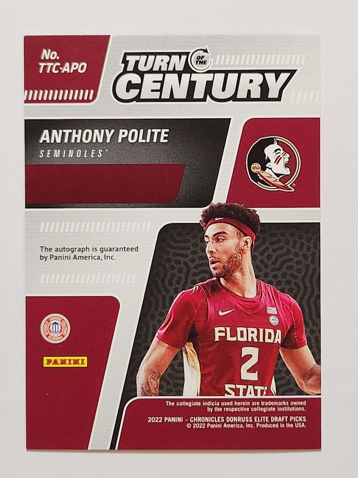 2022-23 Chronicles Draft Elite #TTC-APO Anthony Polite Red Rookie Auto ...