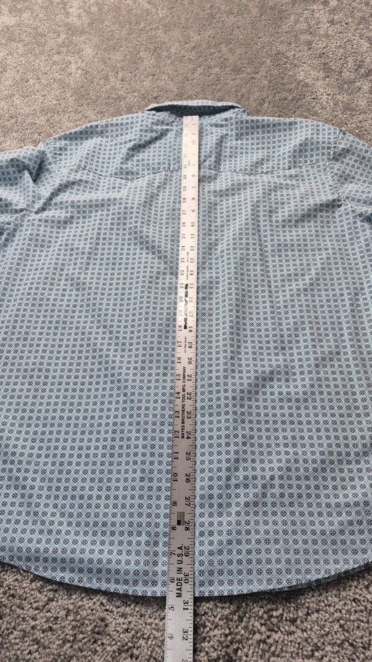 Wrangler 2XL Blue Paysley Western Shirt Short Sleeve Pearl Snap Button ...