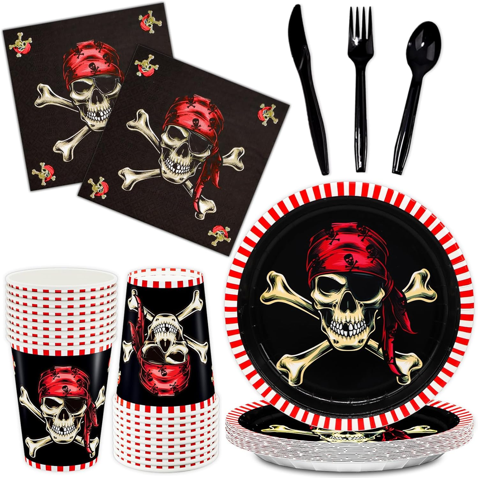 Pirate Party Supplies, Red Pirate Themed Party Decorations Skull ...