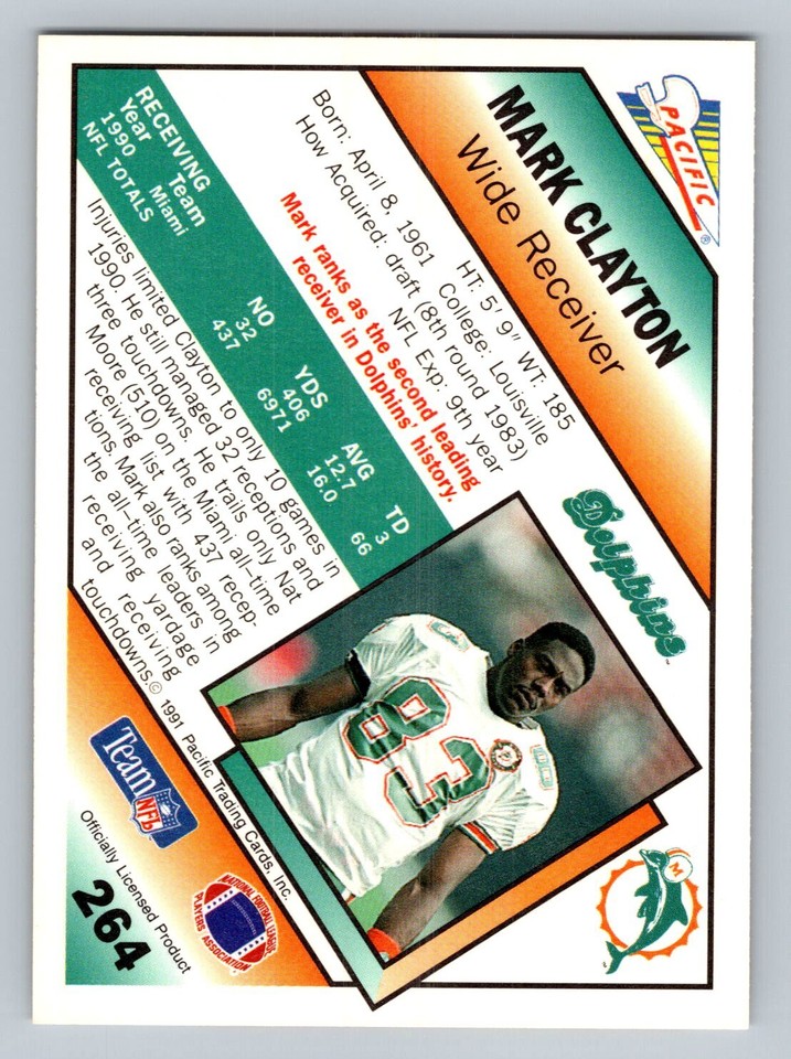 Mark Clayton 1991 Pacific #264 Miami Dolphins | eBay