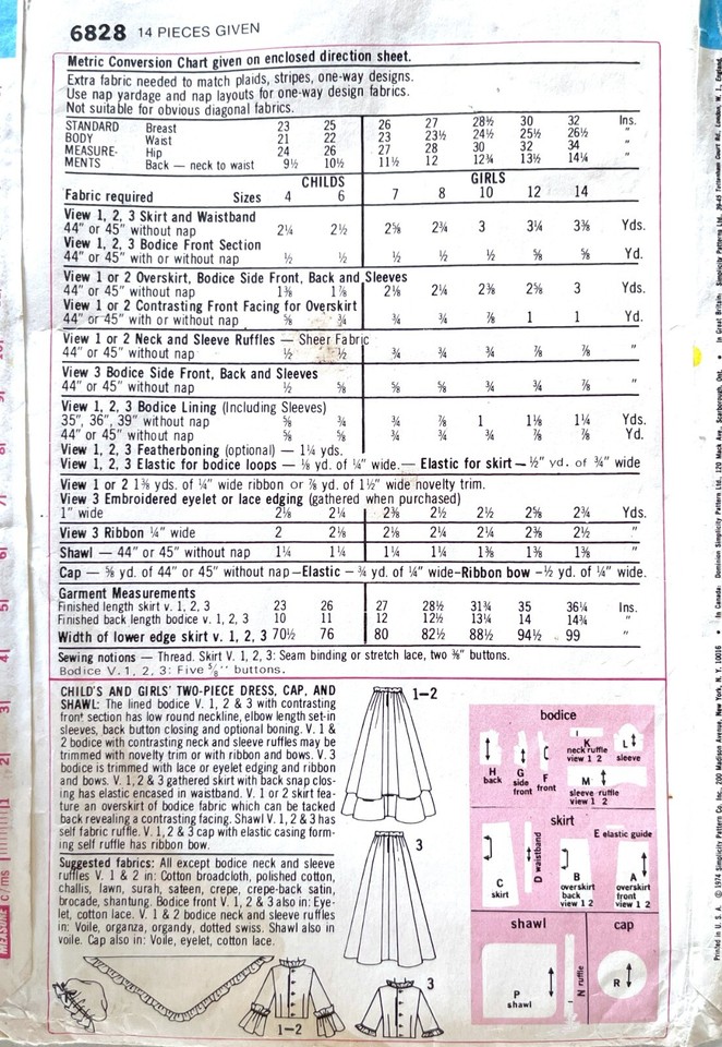 1970's Simplicity Girls' Costume for the Bicentennial Pattern 6828 Size ...