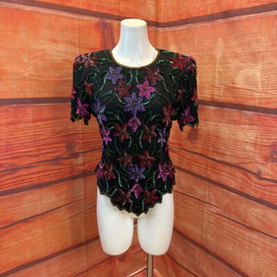 VINTAGE LAURENCE KOZAR SILK BEADED TOP SIZE MEDIUM PETITE TCC | eBay