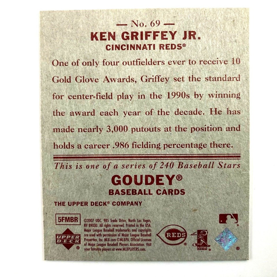 Ken Griffey Jr 2007 Upper Deck Goudey Red Back #69 MLB HOF Cincinnati ...