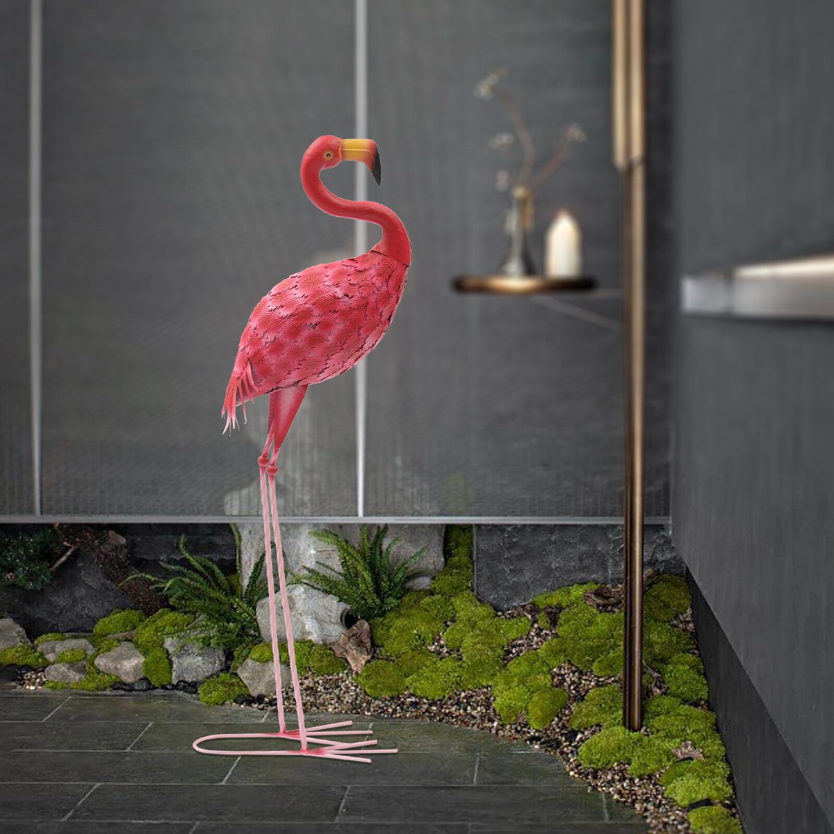 Flamingo Metal Yard Birds Sunnydaze Pink Flamingo Metal Outdoor Garden