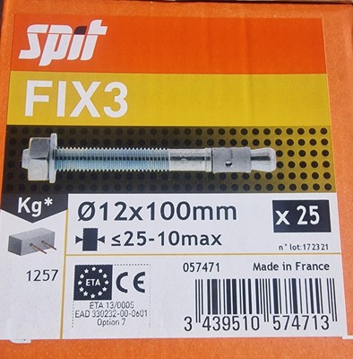 Spit FIX 3 Segmentanker M12 X 100/25 Galvanized 25 pieces *FREE POSTAGE ...