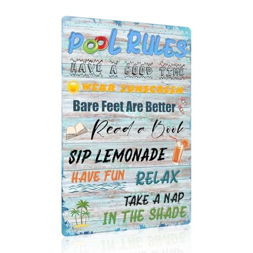Metal Tin Sign Pool Rules Tin Sign Vintage Pool Patio 8.00"x12.00 ...