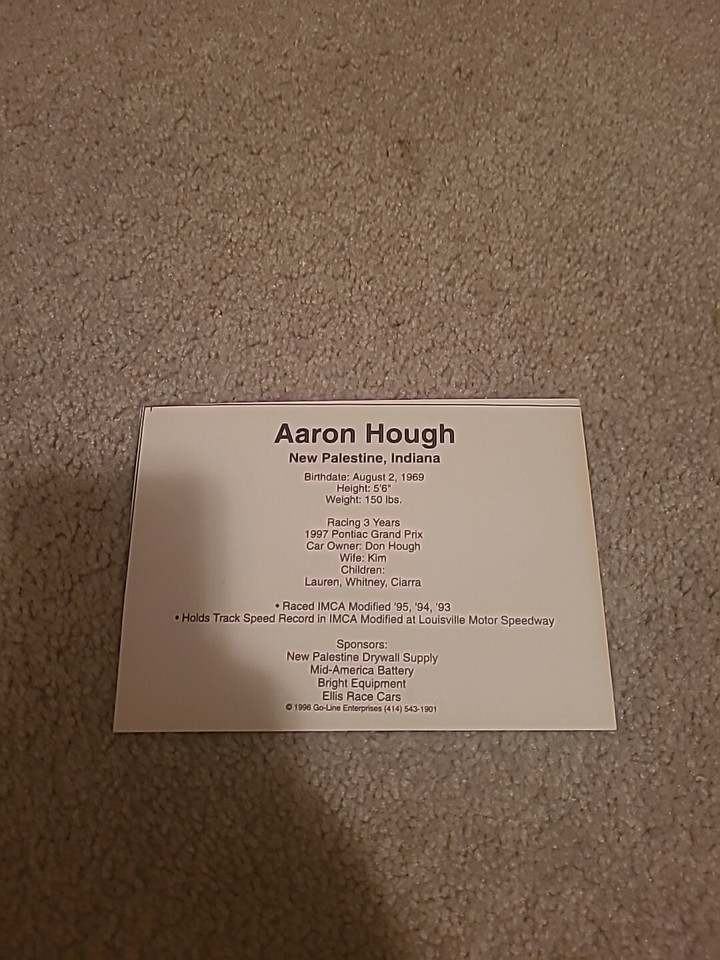 Nice 1996 Aaron Hough #86 ASA Driver Signed 5x7" Hero Card | eBay