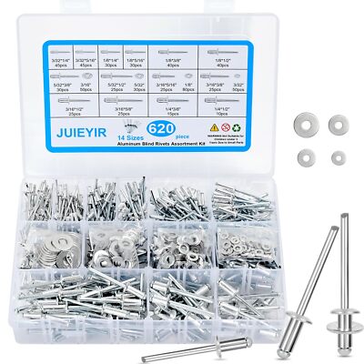 620pcs Pop Rivets Assortment Kit Aluminum Blind Rivets 14 Sizes Blind ...