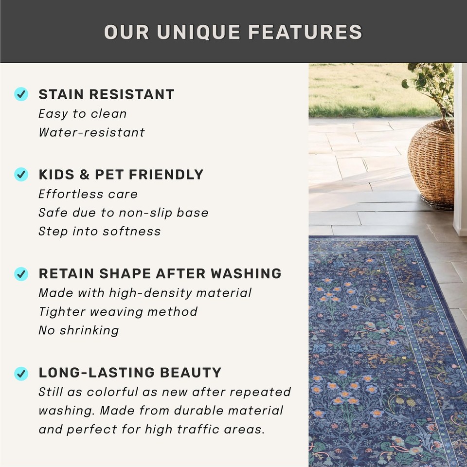 Non Slip 2x6 Dark Blue Kitchen Runner Rug - Long Runner Rugs 24 x 72 ...