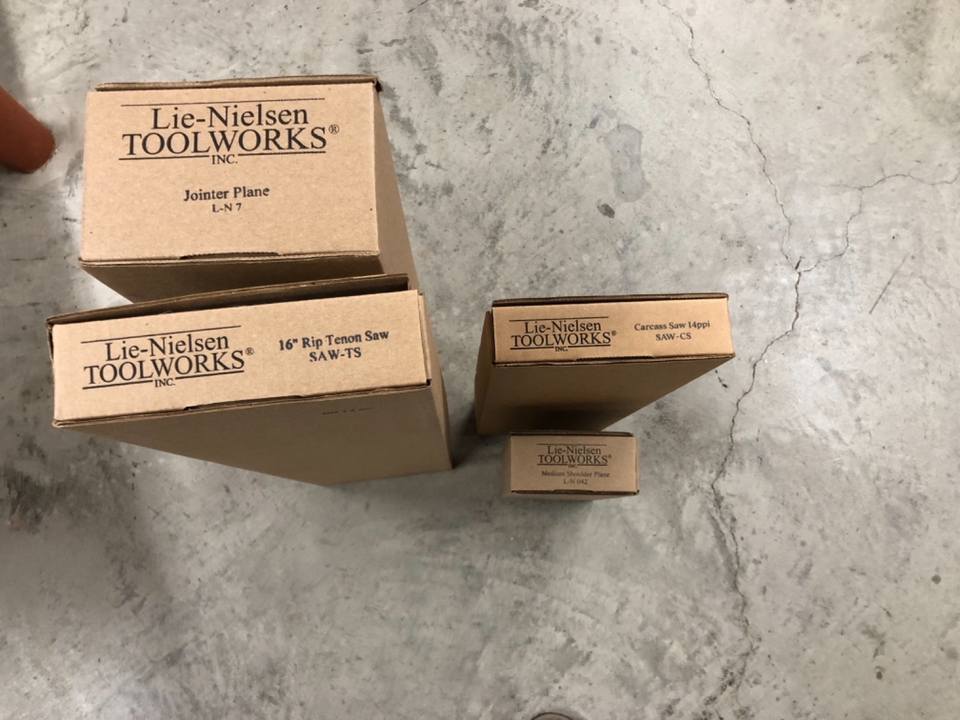 Lie Nielsen boxes fron No7 carcass saw tenon saw and med shoulder plane ...