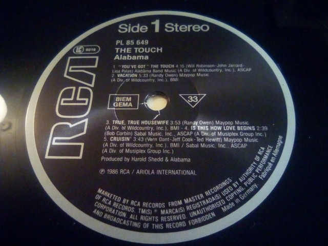 Alabama The Touch - Vinyl LP Album Record 1986 VGC Pl85649 for sale ...