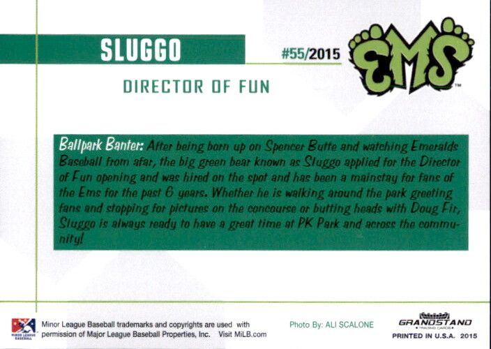 2015 Eugene Emeralds Grandstand #36 Sluggo Mascot - NM Baseball Card | eBay