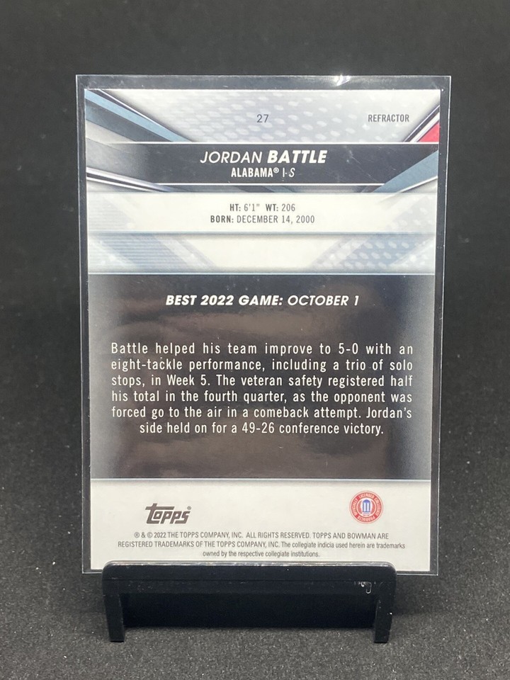 2022 Bowmans Best University Jordan Battle Rookie RC Refractor Parallel ...