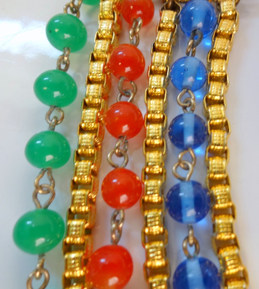 Antique Max Neiger Deco CZECH Gold Green Red Blue Glas Egyptian Revival ...