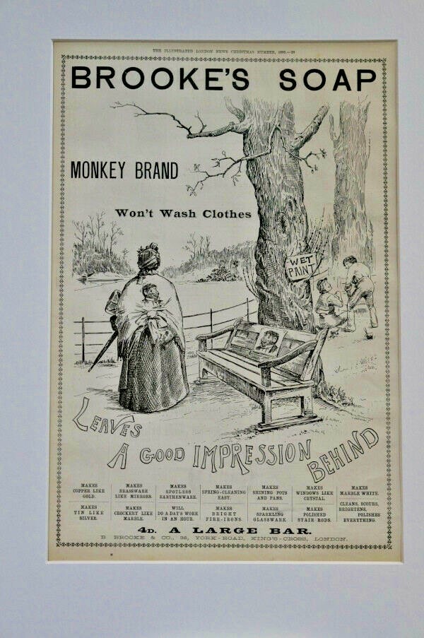 Brooke's Soap MONKEY BRAND WET PAINT Comical Christmas Advertising 1889 ...