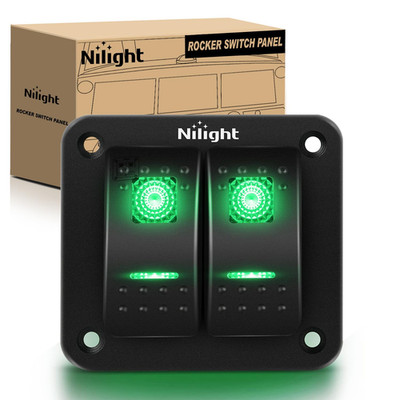 2 Gang Rocker Switch Panel 12V 24V DC Green Switches Aluminum Panel ...