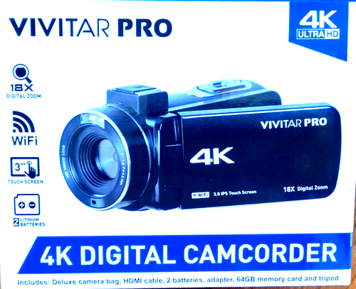 Vivitar Pro 4K Digital Camcorder 3” Touch Screen DVR4K-BLK Black 18X ...