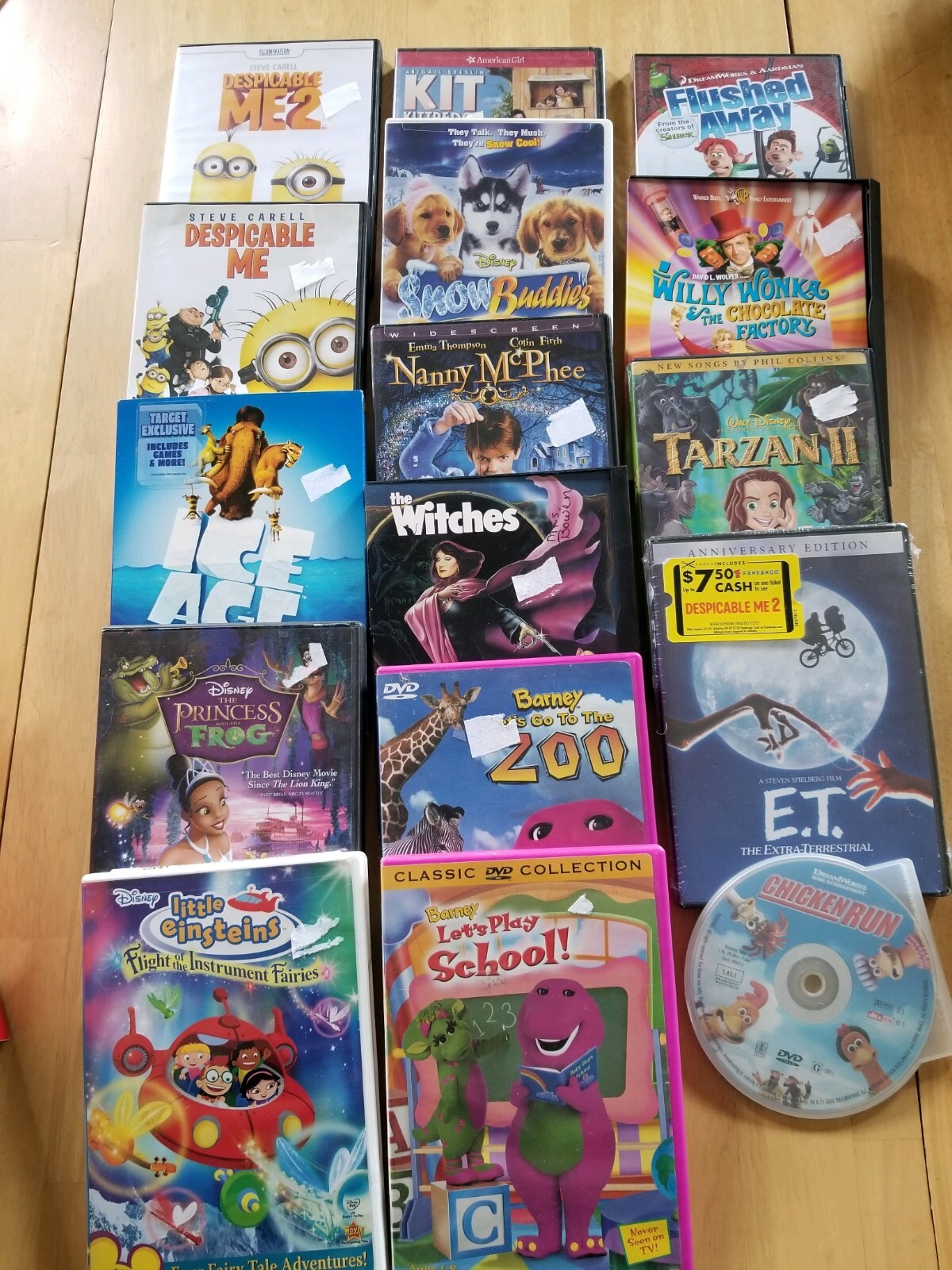 (15) Childrens Kids DVD LOT NEW-USED E.T. Dispicible Me Witches Barney ...