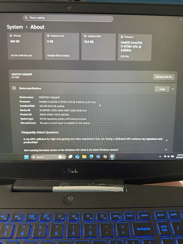 Dell G3 15 3590 15.6 Laptop Intel i7 NVIDIA Graphics Card (READ DESCRIPTION) | eBay