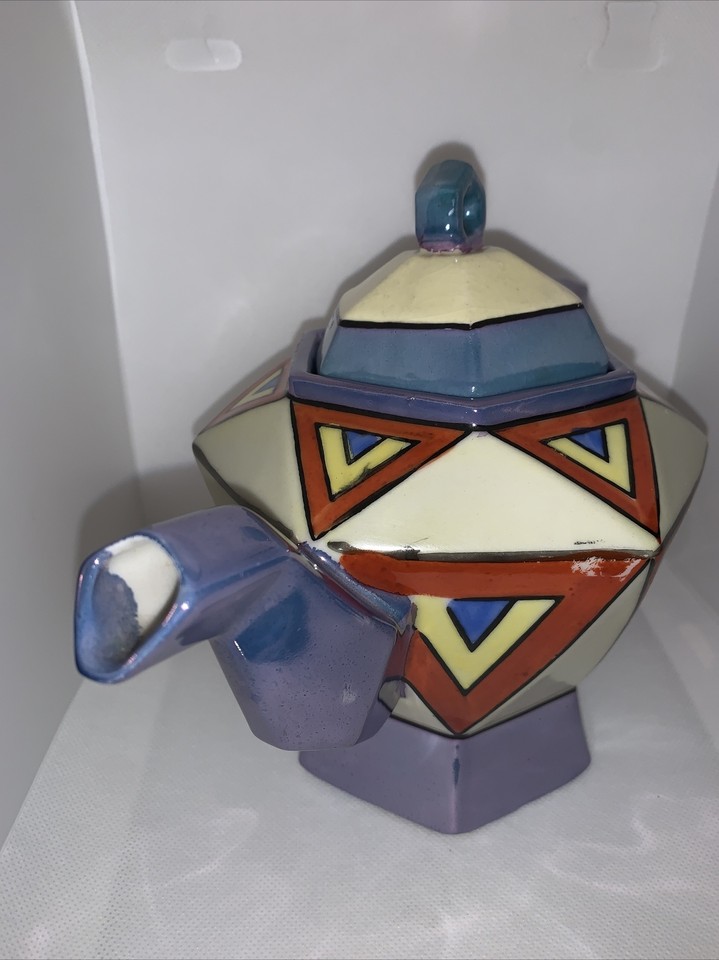 7x9 Aprx Vintage Hand Painted Japan Cubist Lusterware Geometric Graphic ...